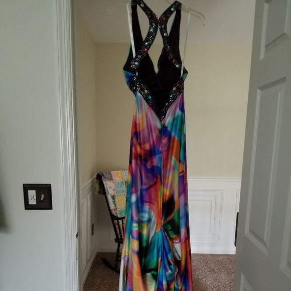 Cache | Dresses | Cache Silk Halter Long Dress W Train And Sequence ...